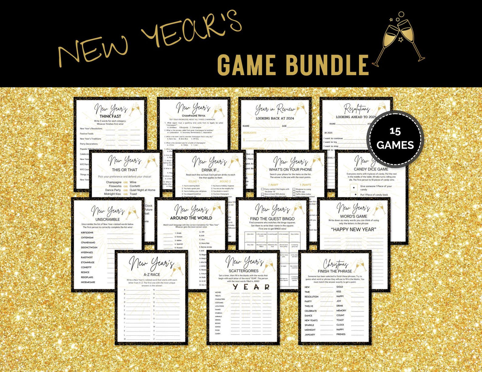New Year's Eve Party Games, Printable Family Games, New Year Activity ...