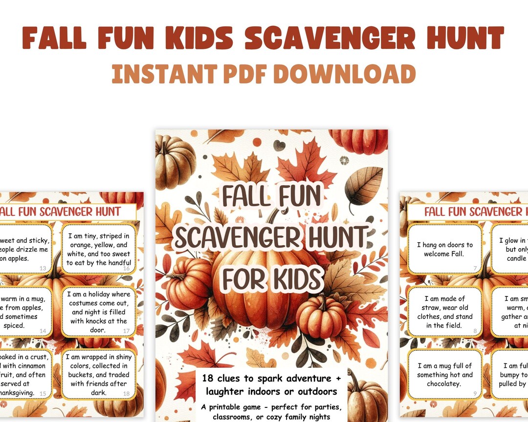 Fall Fun Kids Scavenger Hunt Printable Game | Autumn Indoor Outdoor ...