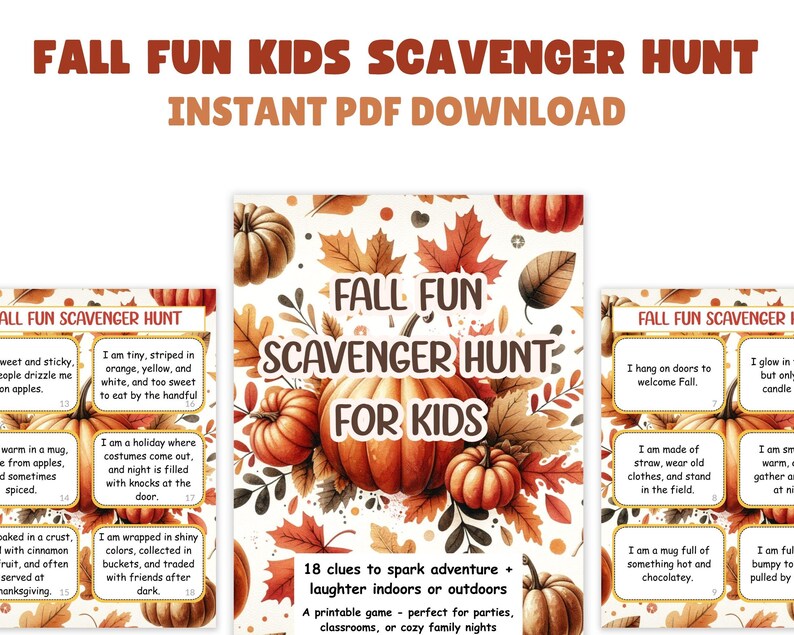 Fall Fun Kids Scavenger Hunt Printable Game | Autumn Indoor Outdoor ...