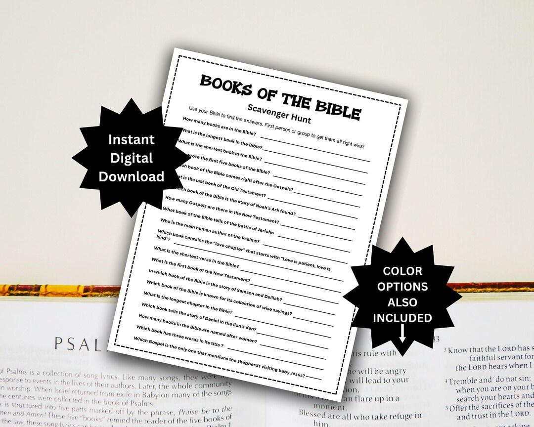 Books of the Bible Scavenger Hunt, Bible Game, Sunday School Game ...