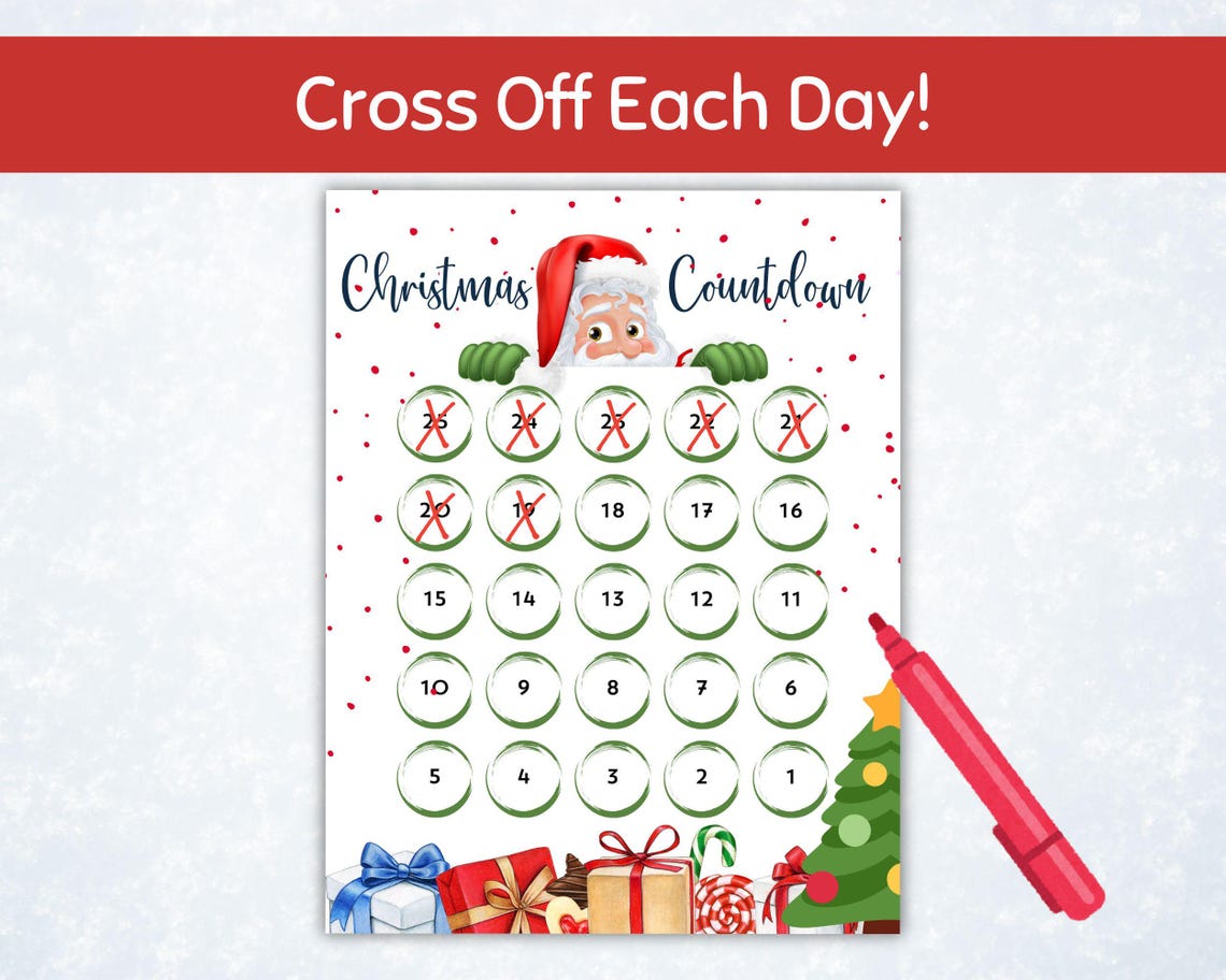 25 Day Countdown to Christmas Calendar Page, Christmas Countdown ...