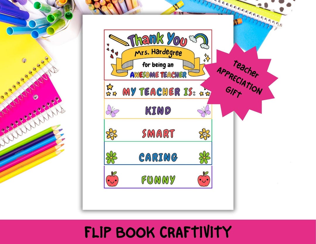 Teacher Appreciation Printable Flip Book, Coloring Craft Activity ...