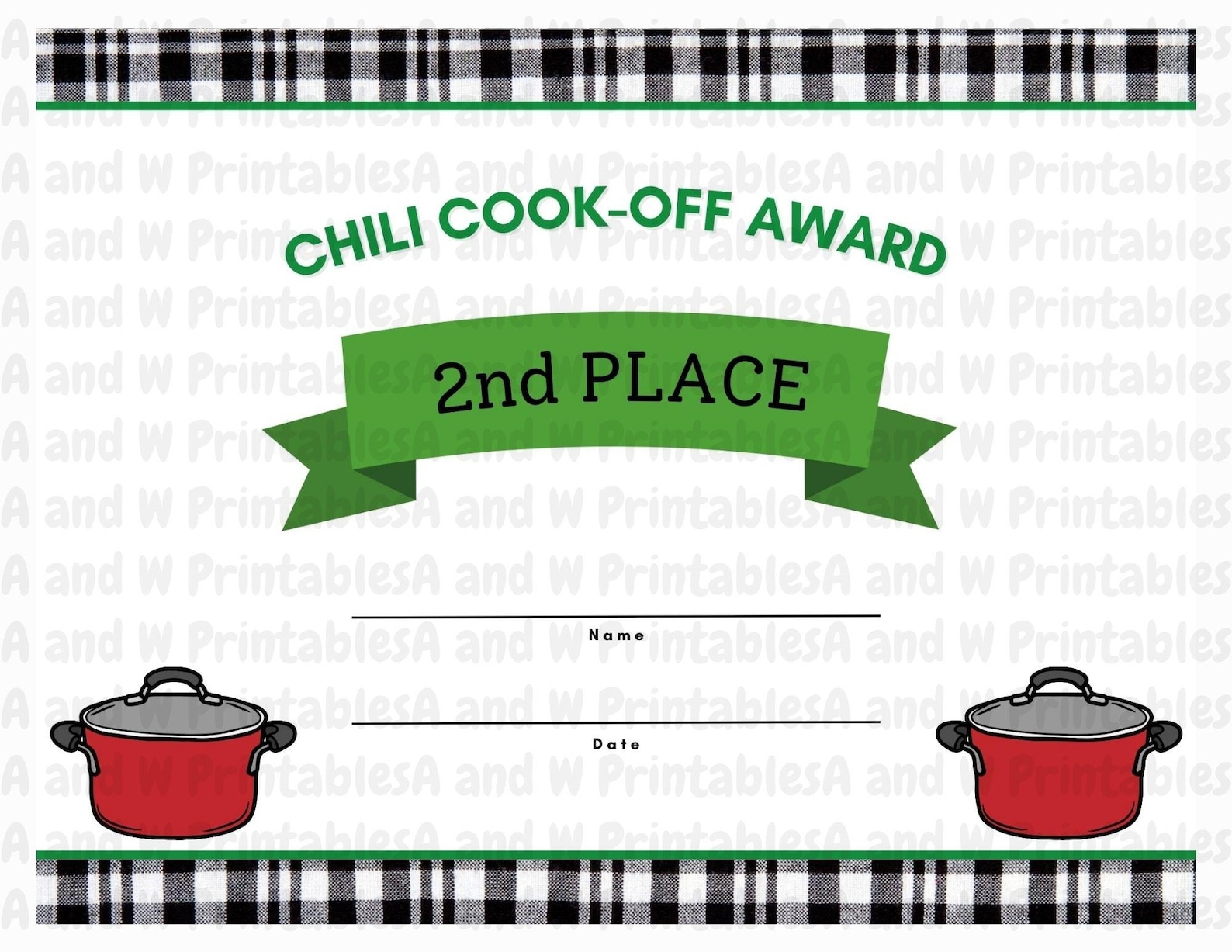 Chili Cook off Ballot, Pot Number Cards, Signage and Award Certificates ...