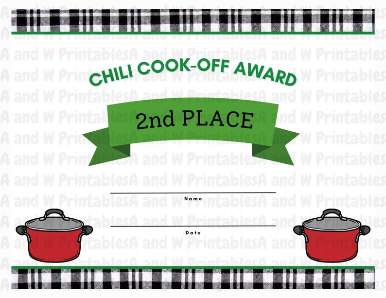 Chili Cook off Ballot, Pot Number Cards, Signage and Award Certificates ...