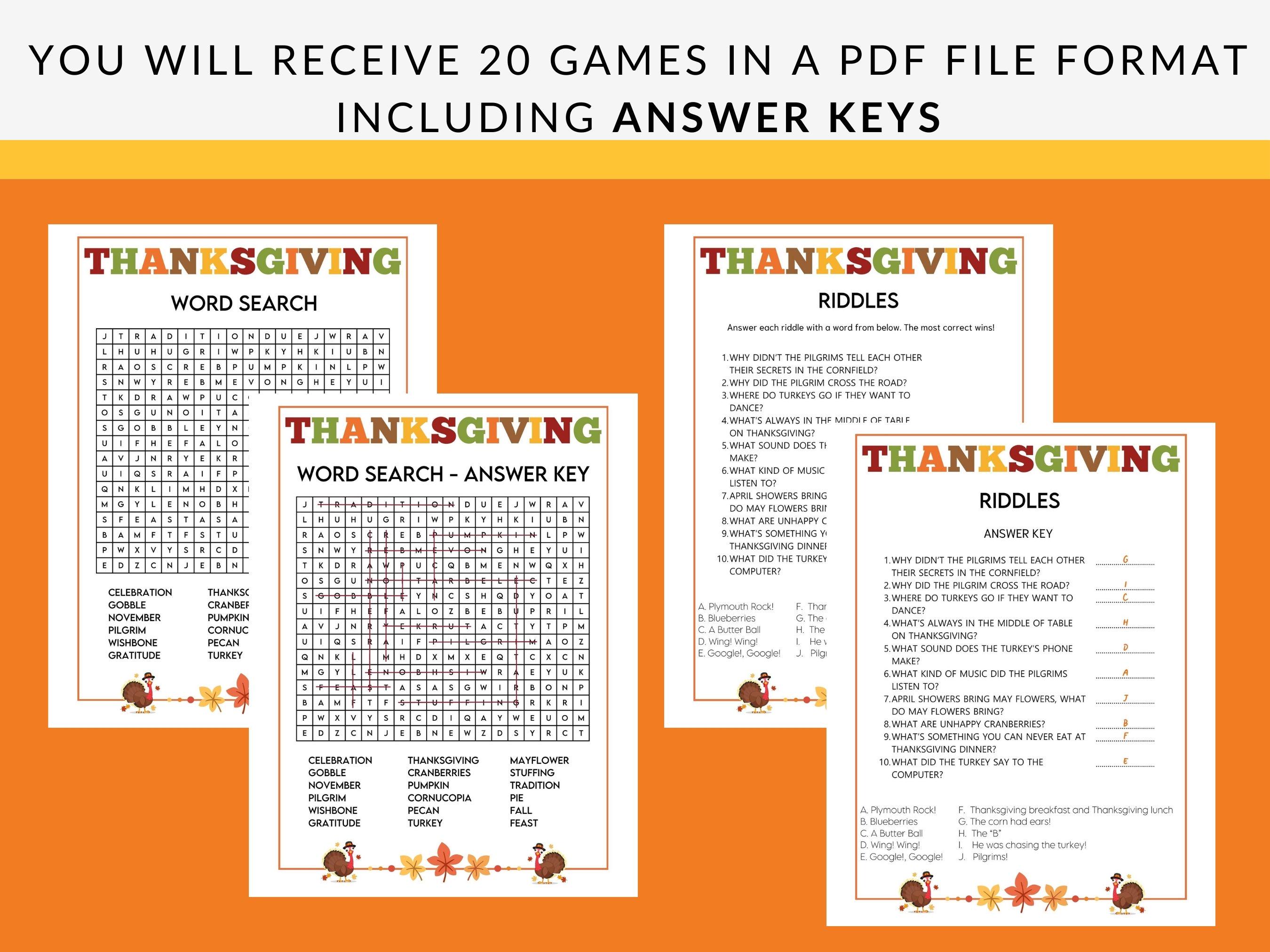 Thanksgiving Printable Party Games, Thanksgiving Game Bundle ...