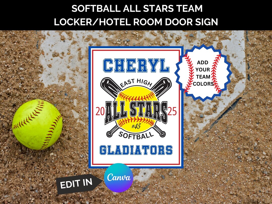 All Stars Softball Locker Sign Template, Softball Locker Decorations ...