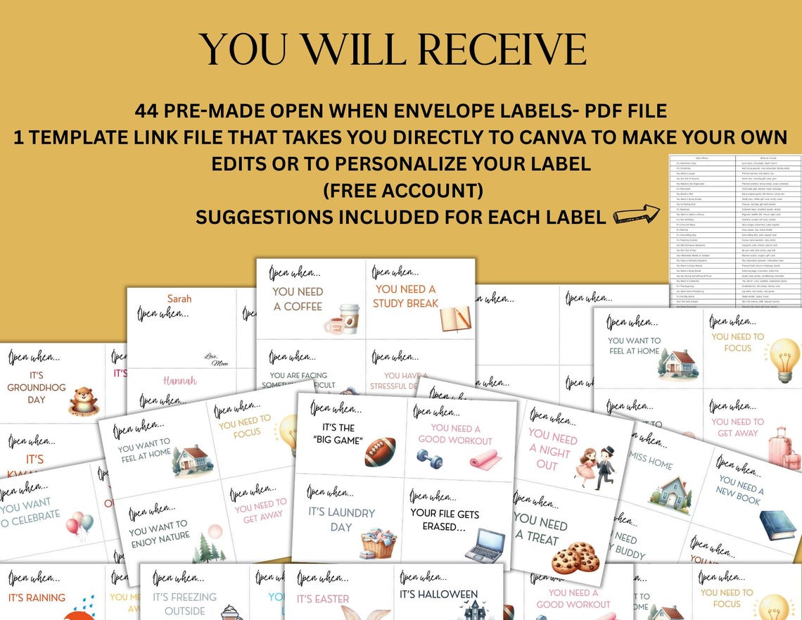 Editable Open When Envelope Labels for College Students, College ...