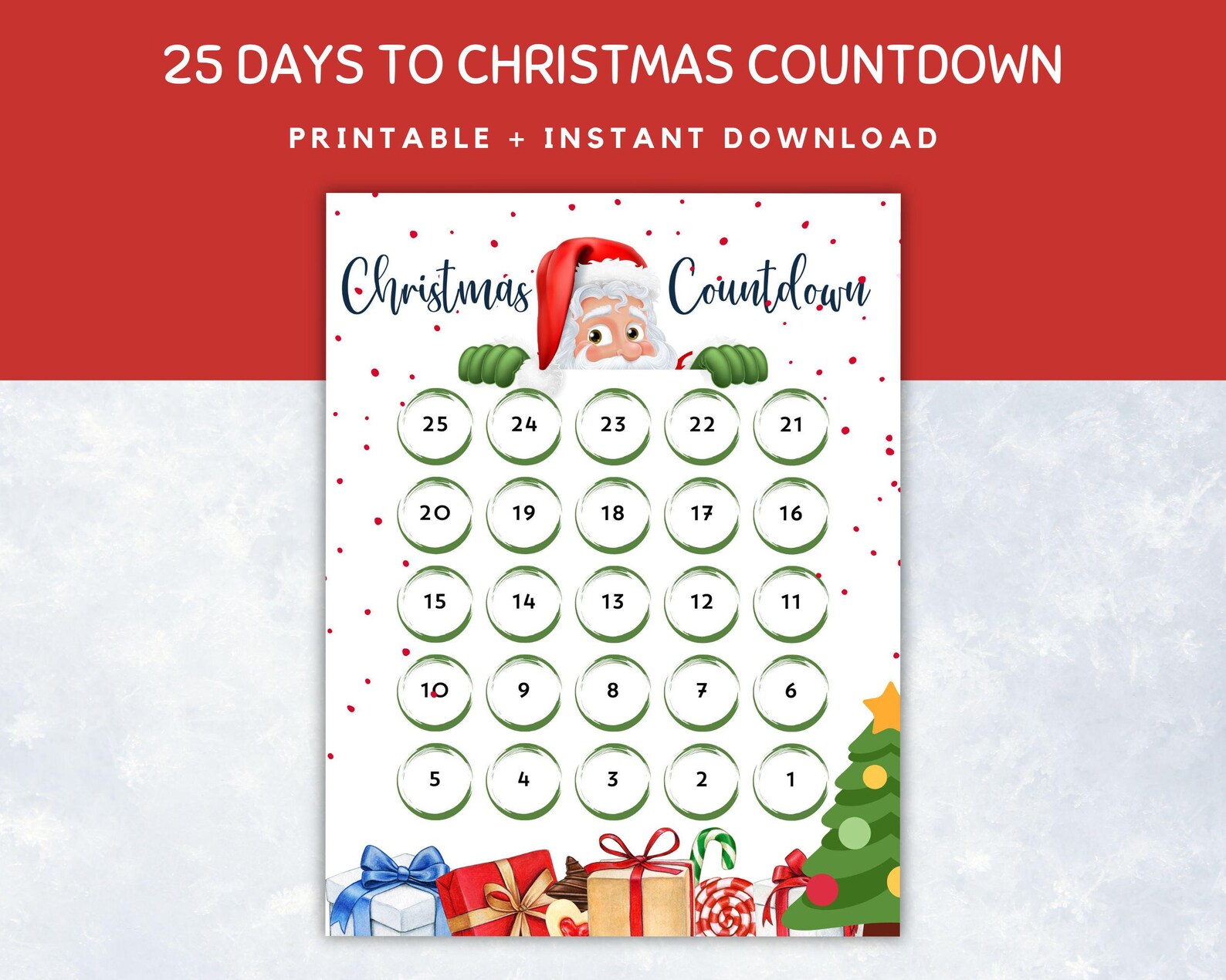 25 Day Countdown to Christmas Calendar Page, Christmas Countdown ...