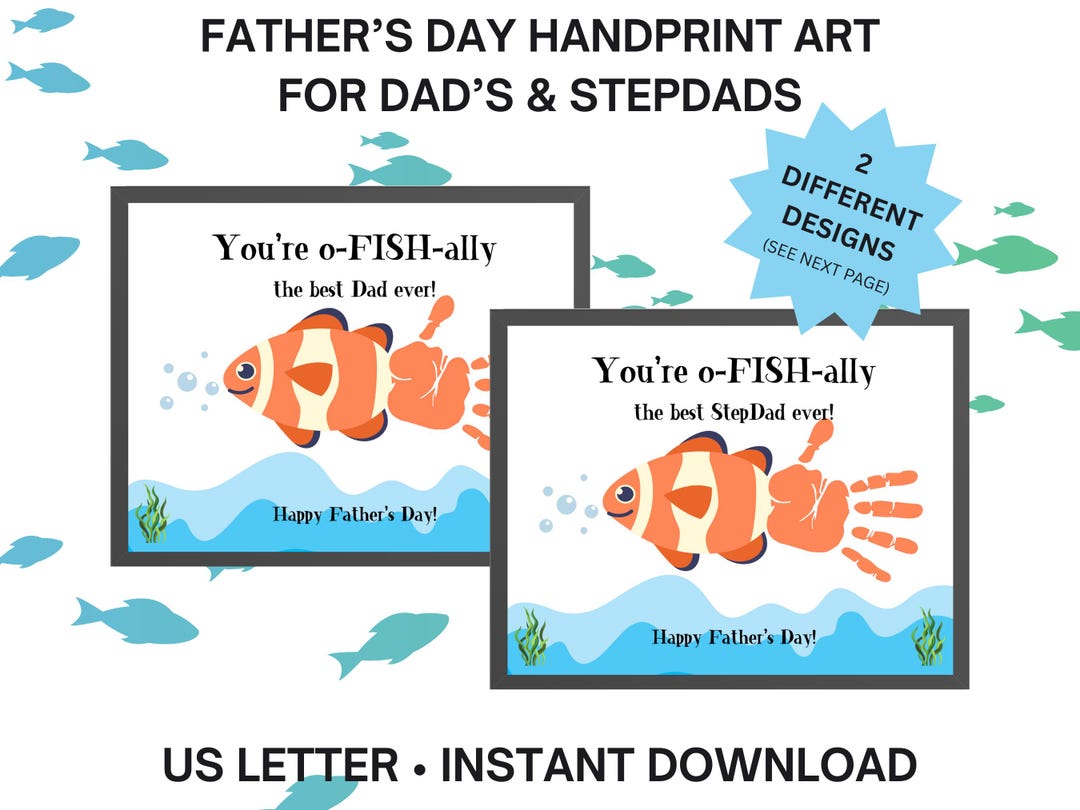 Father's Day Fishing Theme Handprint Craft, Gift for Dad and Stepdads ...