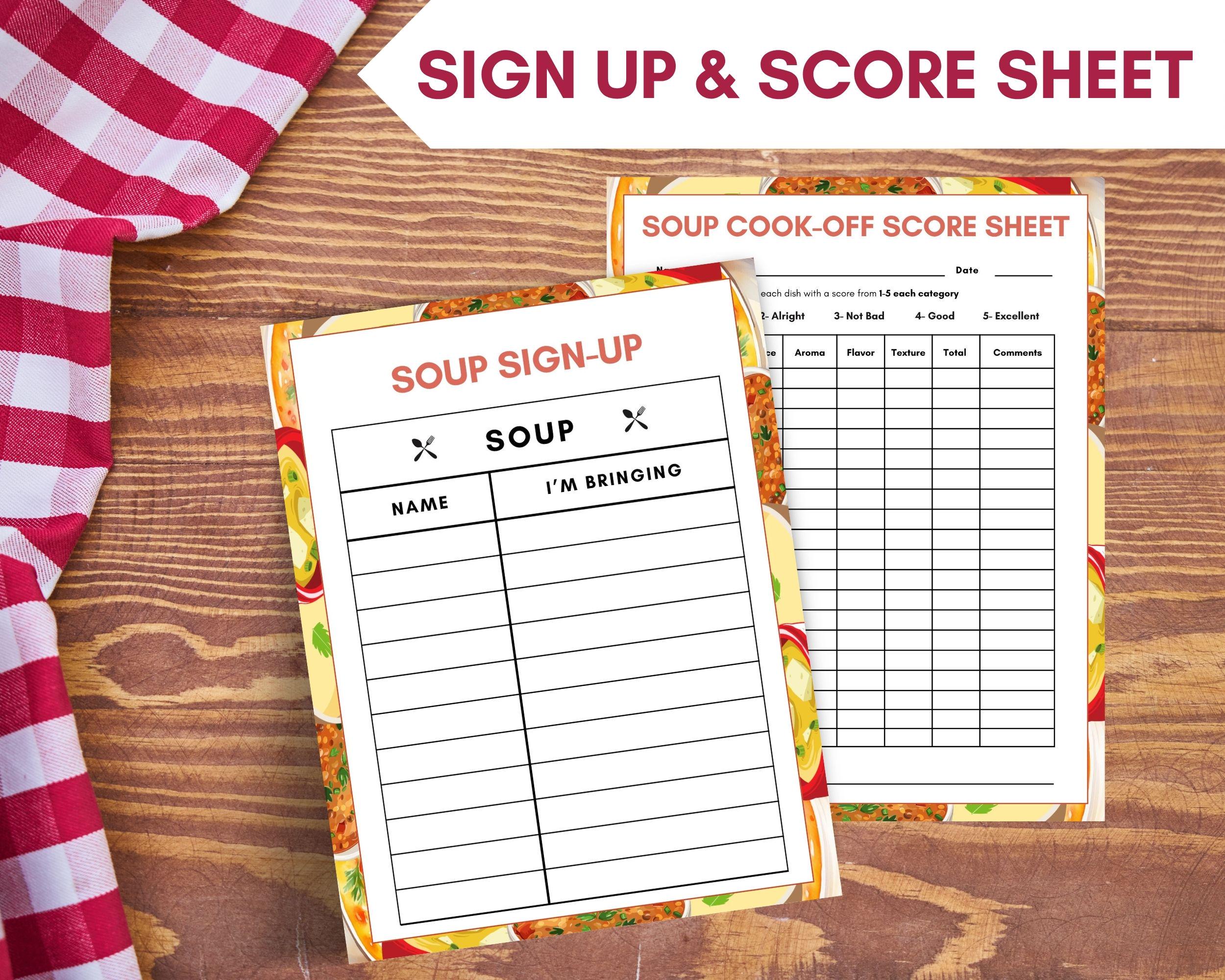 Soup Cook off Ballot, Pot Number Cards, Signage and Award Certificates ...