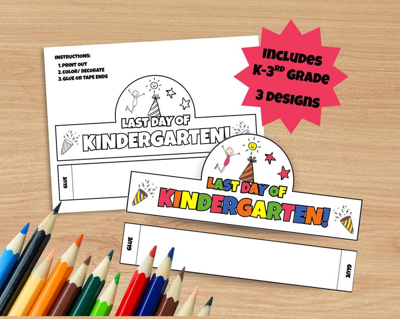 Paper Crown Craft Coloring Activity, Last Day of Kindergarten, 1st ...