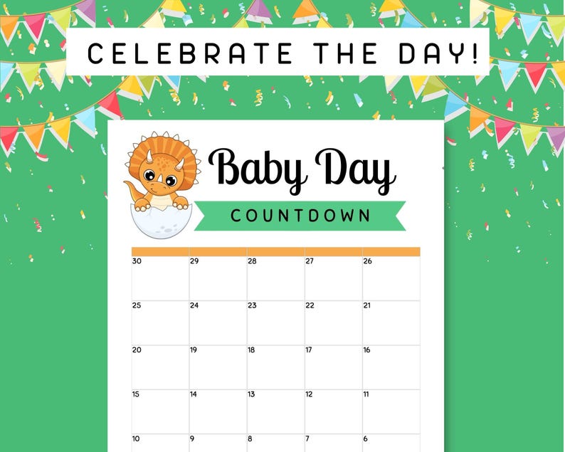 Dinosaur Themed Baby Countdown Calendar, Baby Arrival Countdown ...