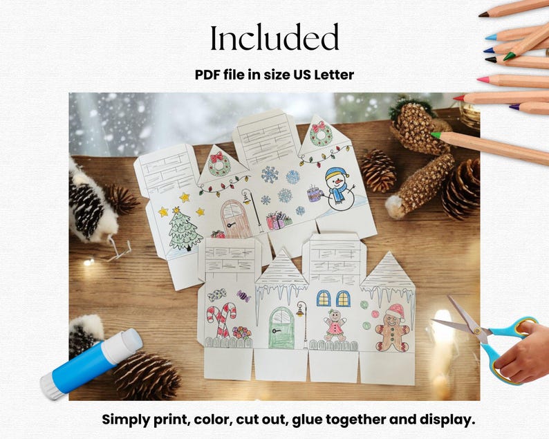Winter & Holiday Paperhouse Craft, Printable Paper House, 3D Paper Ouse ...