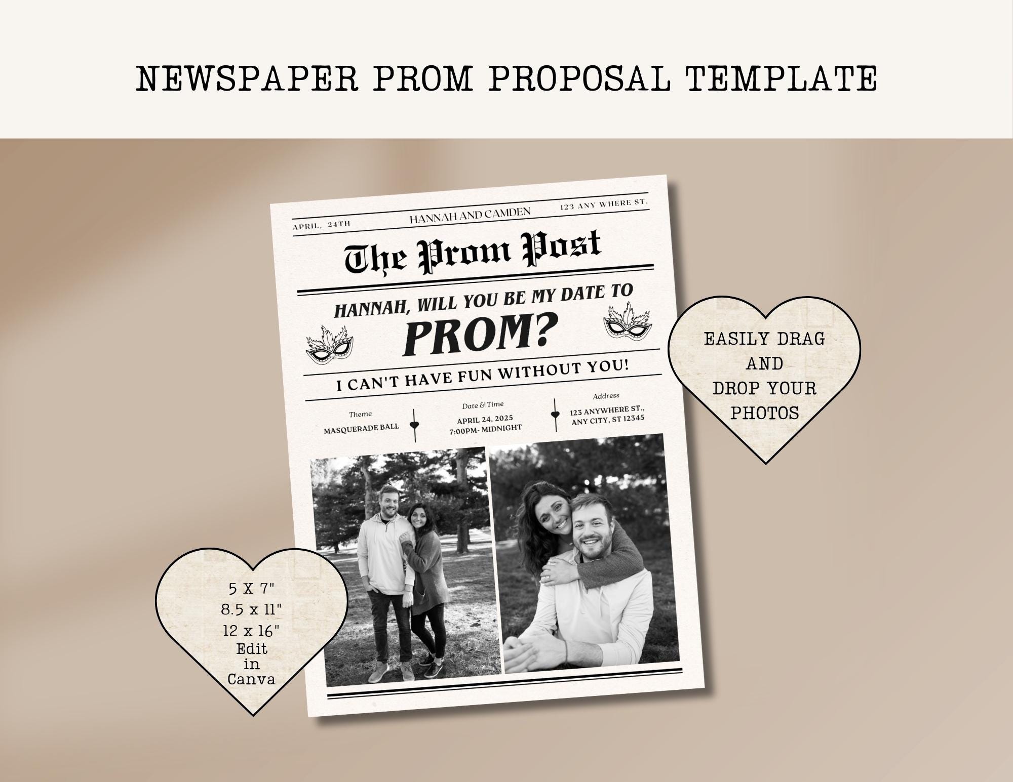 Newspaper Prom Proposal Template, Photo Prom Invite, Prom Proposal ...
