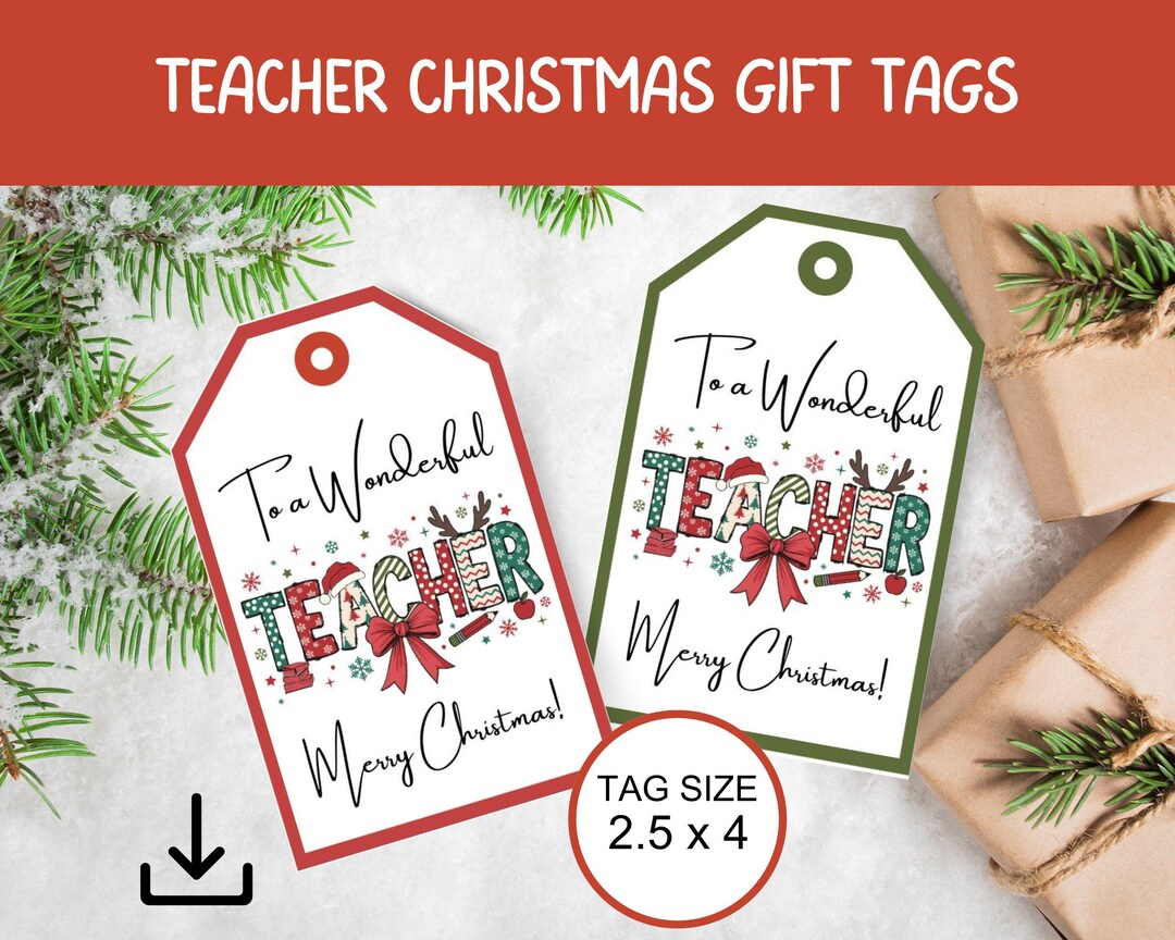 Teacher Christmas Gift Tags, Gift Tag for Teacher, Printable Gift Tag ...