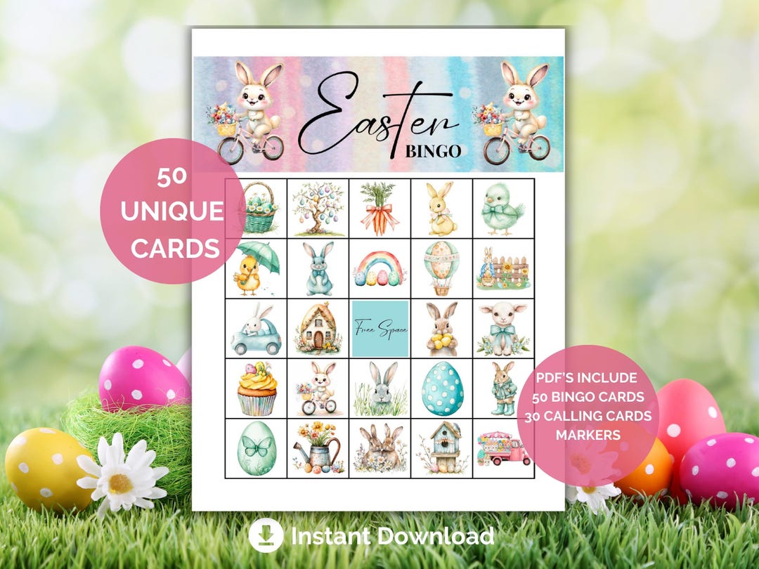 Easter Bingo, Watercolor, 50 Unique Cards, Fun Easter Activities, Fun ...