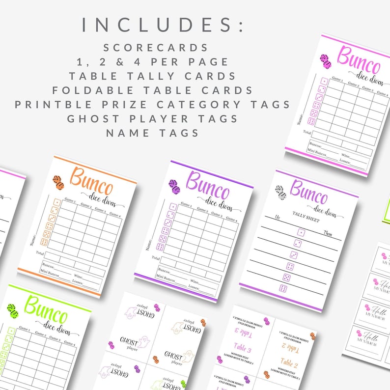Bunco Printable Game Bundle, Brightly Colored or Print in Black and ...