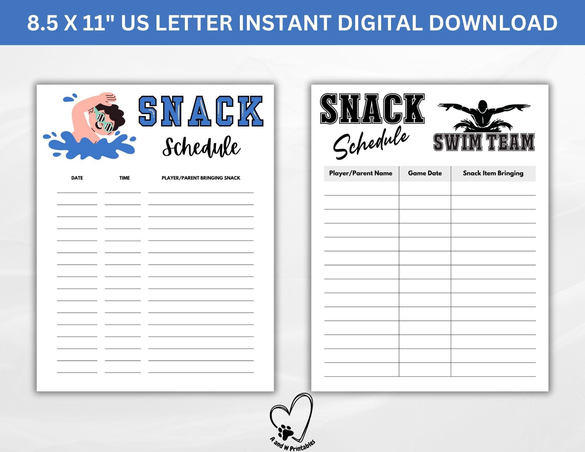 Printable Swim Team Snack Schedule Sign up Sheet, Treat Schedule, Kids ...