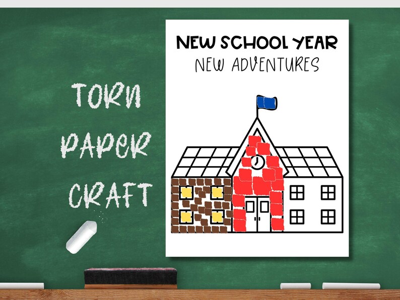 Back to School Torn Paper Craft, Kids Printable Craft, Elementary ...