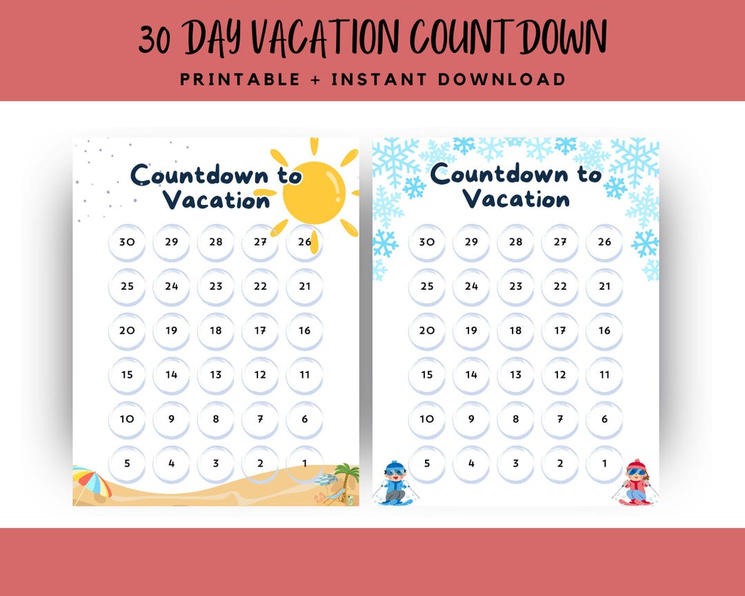 Family Vacation Countdown Calendar, Fun Trip, Countdown Calendar, Kids ...