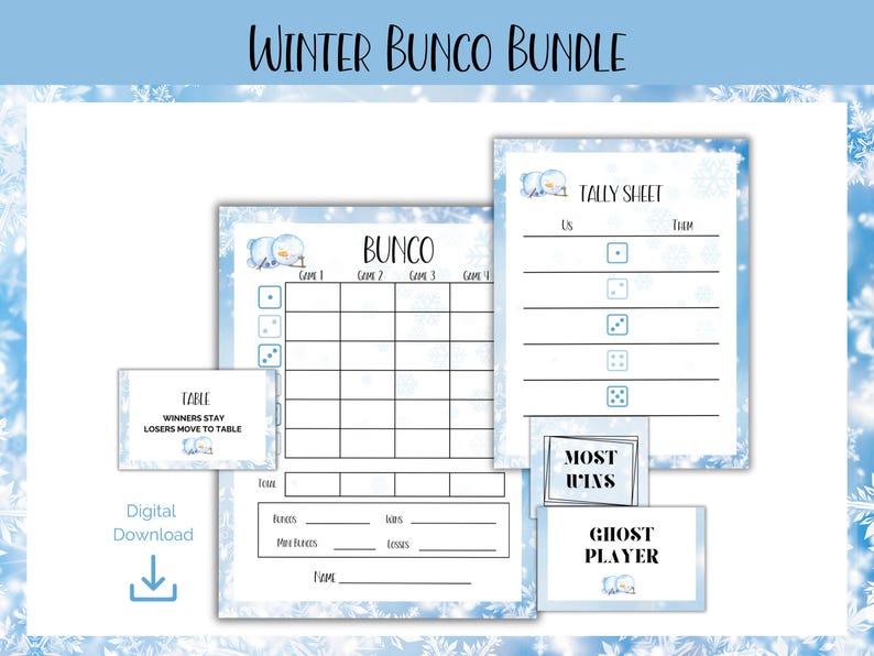 Winter Theme Bunco Printable Bundle , Winter Bunco, Score Cards, Tally ...