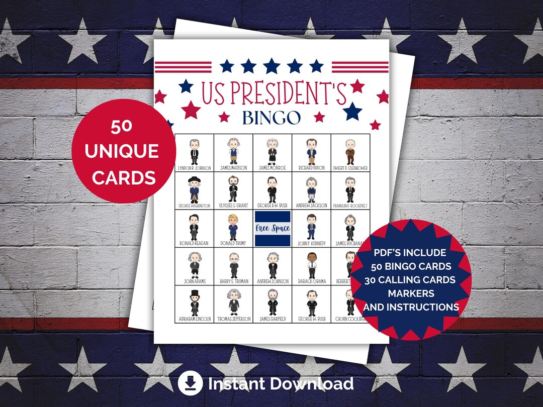 US Presidents Bingo Game, President's Day Activity, Presidential Bingo ...