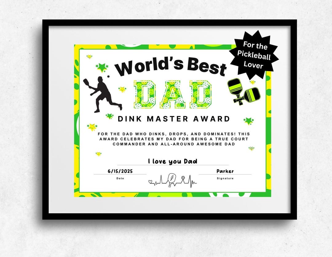 World's Best Dad Certificate for the Pickleball Lover, Fathers Day ...