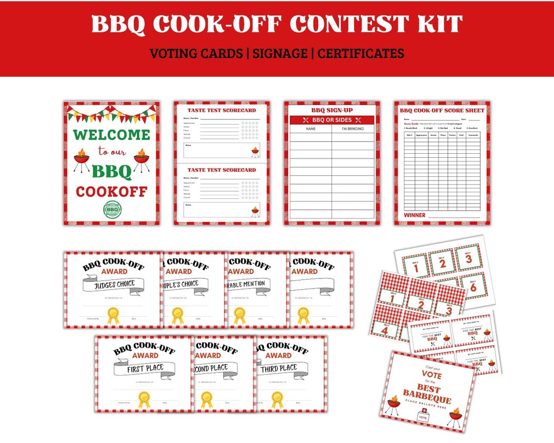 BBQ Cook off Ballots, Barbecue Table Tent Cards, Signage and Award ...