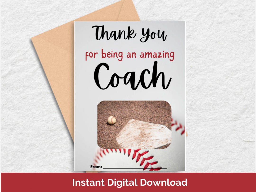 Baseball Coach Thank You Card Gift Holder Printable, Baseball Coach ...