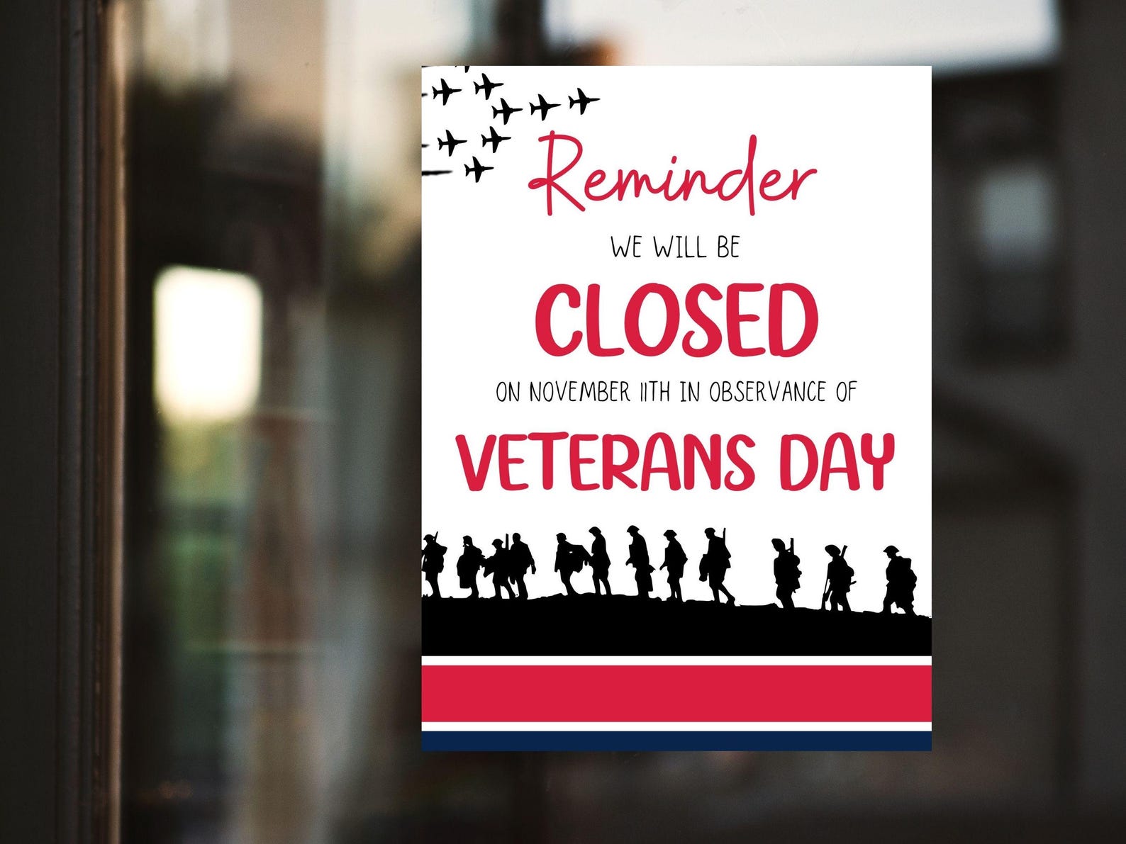 Closed for Veterans Day Printable Sign, Veterans Closure Sign, Store ...