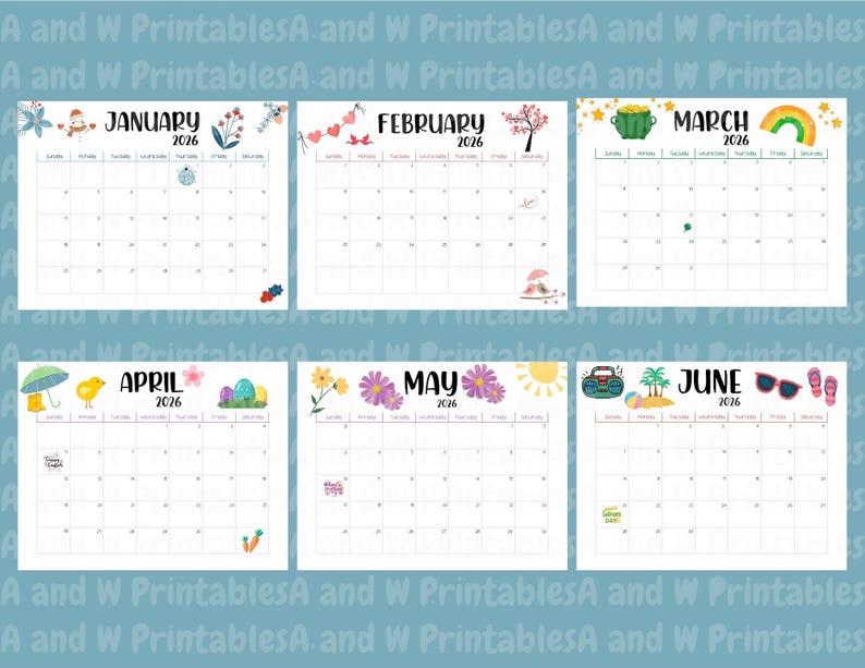 2026 Printable Calendars, Customizable, Editable Monthly Calendar ...
