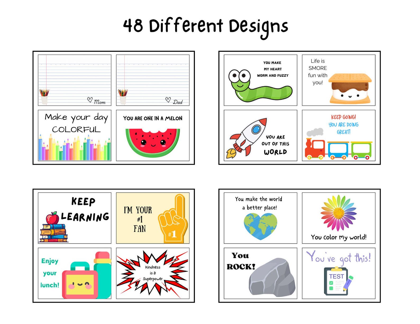 Printable Lunch Box Notes, Cute Lunch Box Notes, Printable Notes for ...