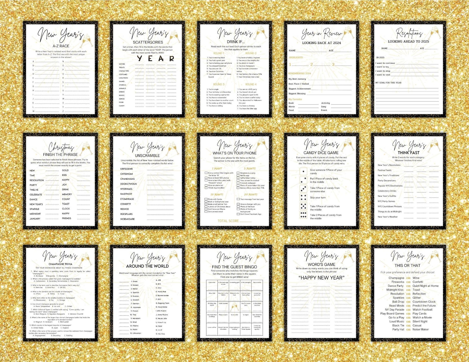 New Year's Eve Party Games, Printable Family Games, New Year Activity ...