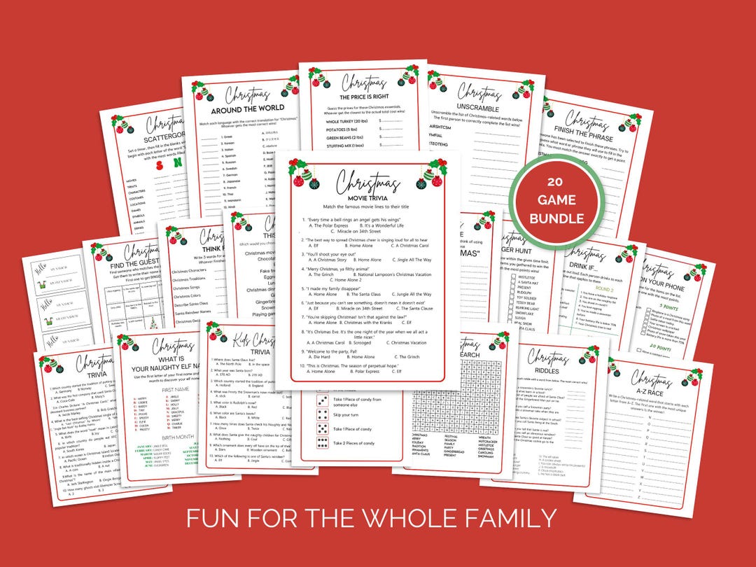 20 CHRISTMAS Printable Party Games, CHRISTMAS Game Bundle, Printable ...