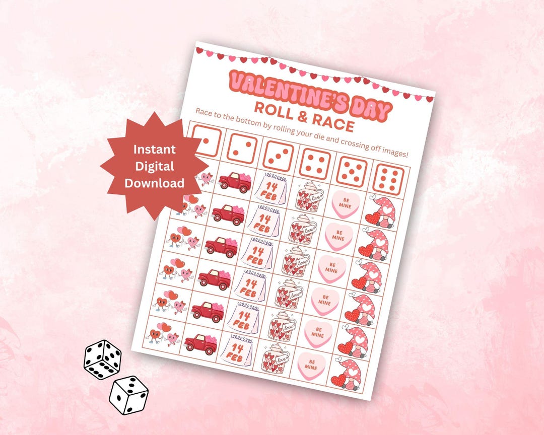 Valentine's Day Roll & Race Dice Game, Quick and Simple Game for ...