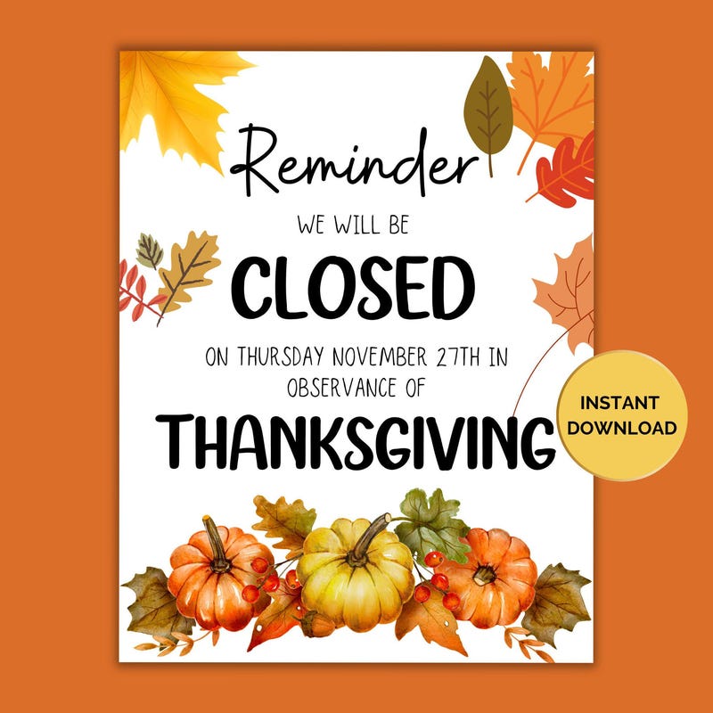 Closed for Thanksgiving Holiday Sign - Etsy
