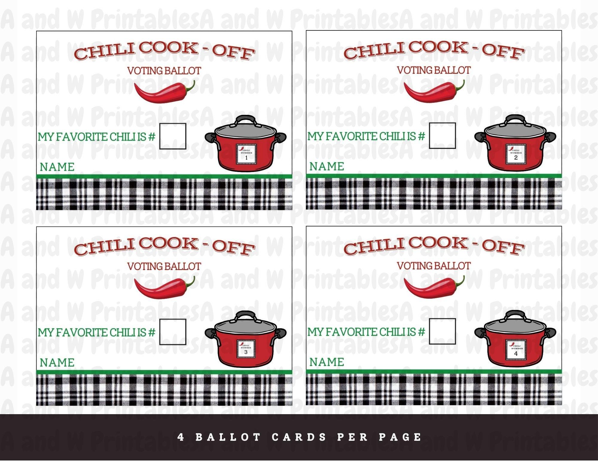 Chili Cook off Ballot, Pot Number Cards, Signage and Award Certificates ...
