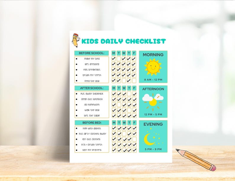 Kids Daily Checklist Printable, Daily Task Chart, Kids Planner, Kids to ...