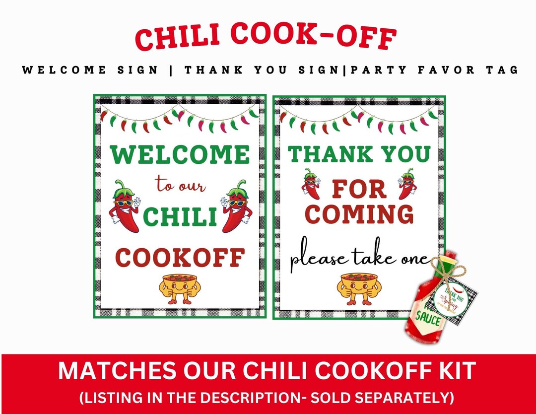 Chili Cook off Welcome Sign, Thank You Party Favor Sign, Party Favor ...