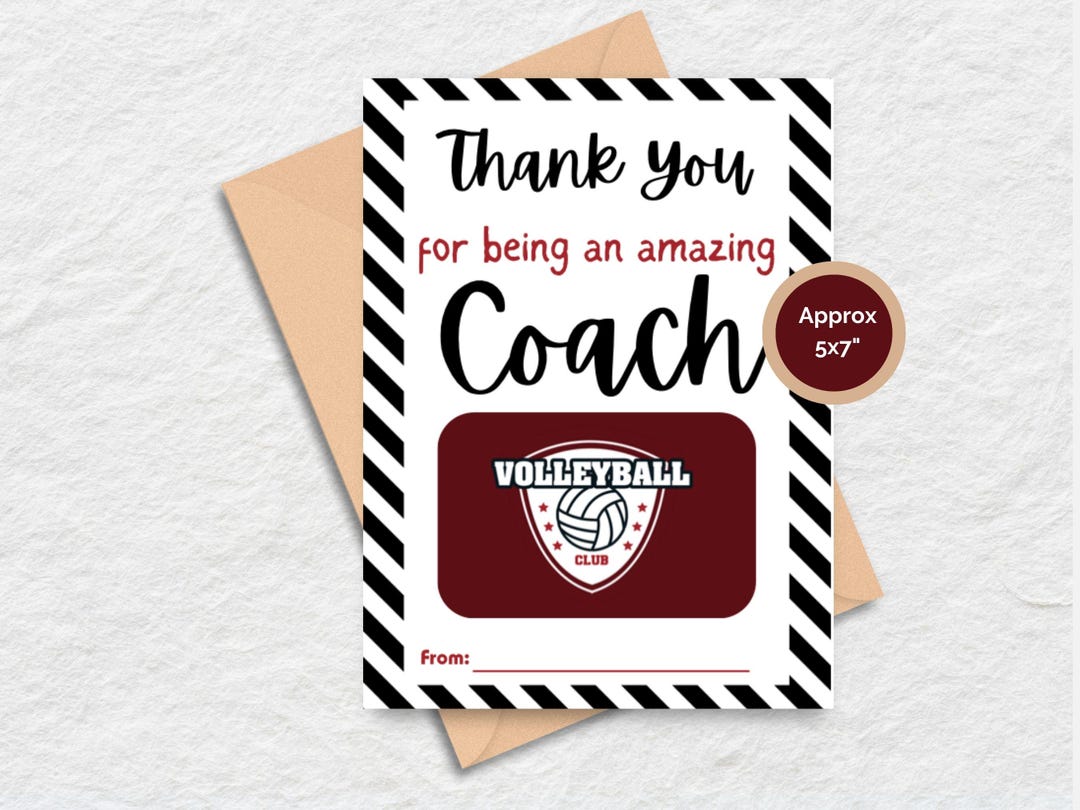 Volleyball Coach Thank You Gift Card Holder Printable, Volleyball Coach ...