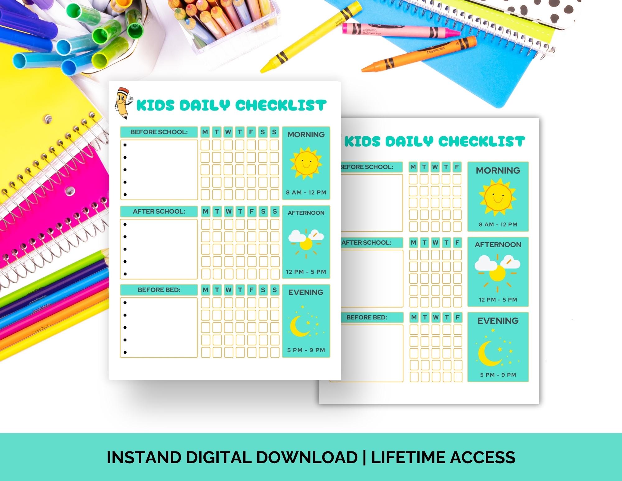 Kids Daily Checklist Printable, Daily Task Chart, Kids Planner, Kids to ...