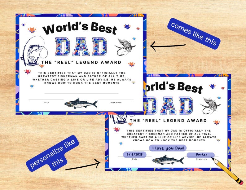 World's Best Dad Certificate for the Fishing Lover, Fathers Day ...