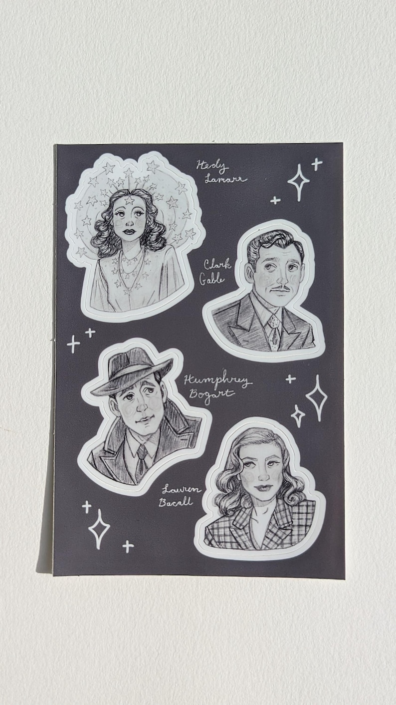 Old Hollywood Stars Vinyl Sticker Sheet, Hedy Lamarr, Clark Gable ...