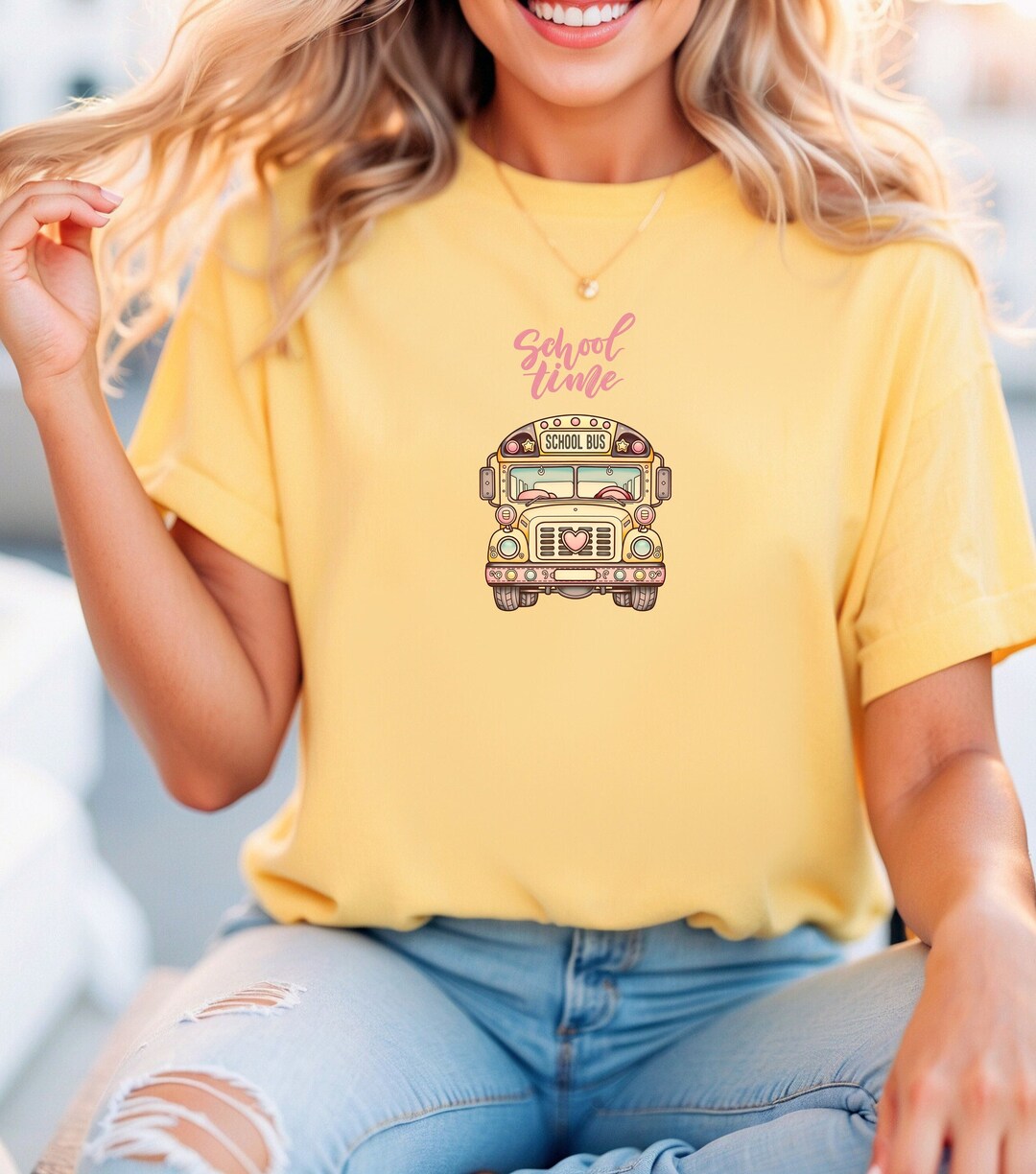 School Time School Bus Tshirt, Trendy School Time Tee, Trendy Teacher ...