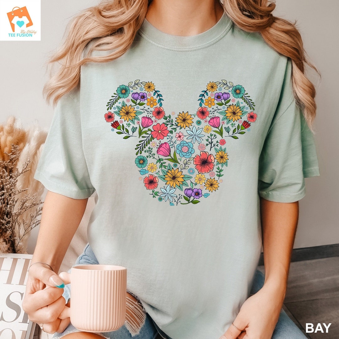 Disney Floral Mickey Head Shirt, Colorful Floral Mickey Mouse Onesie ...