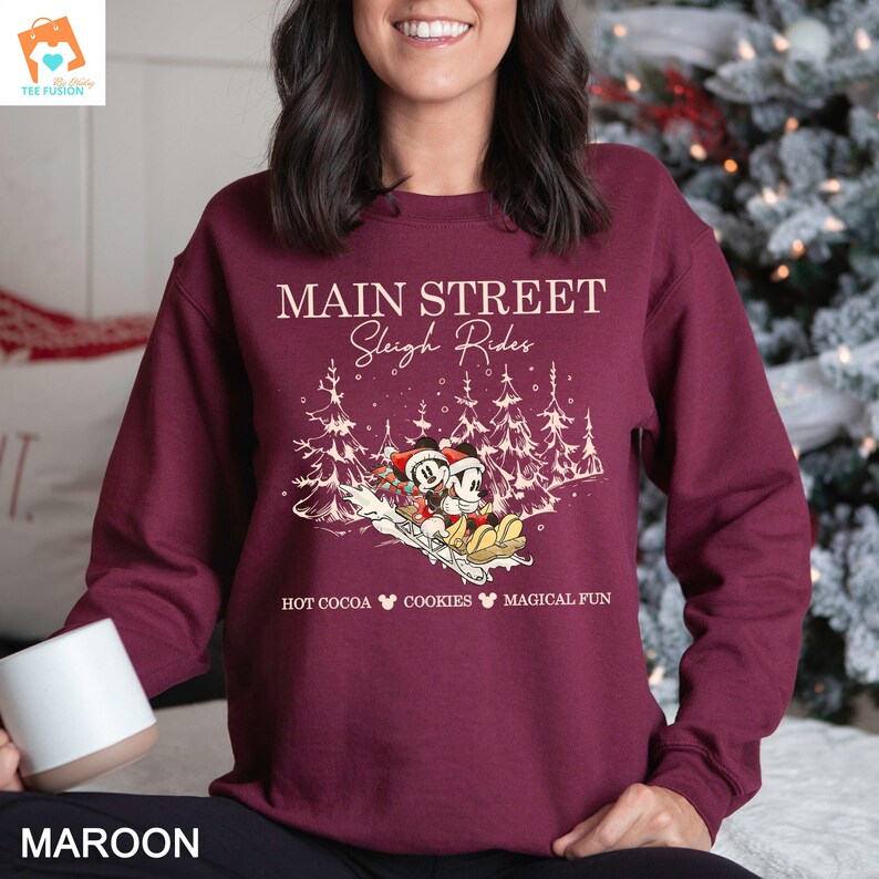 Main Street Sleigh Rides Shirt, Mickey Christmas Gift, Retro Mickey ...