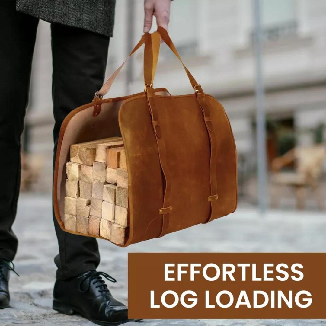 Personalized Leather Log Carrier | Handmade Firewood Tote - Etsy