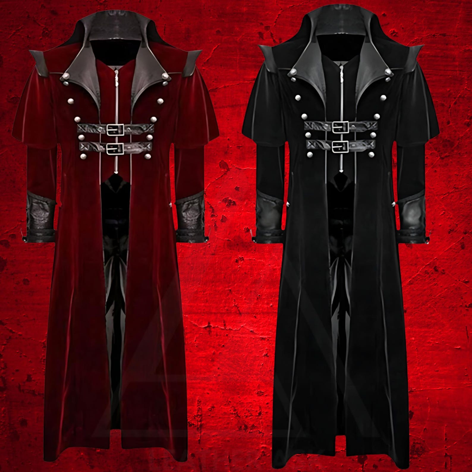 Gothic Steampunk Military Red Mens Punk Highwayman Regency Long Coat ...