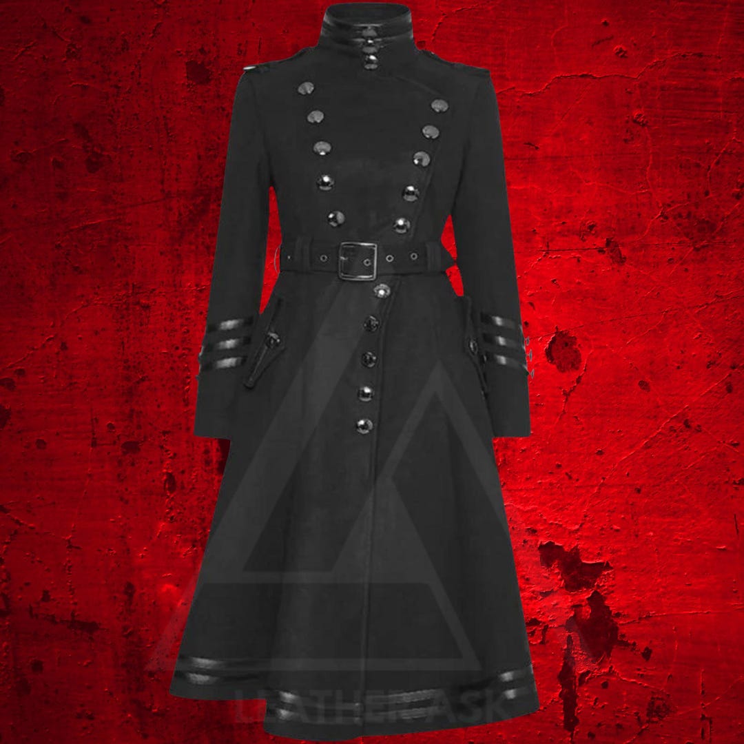 Ladies Gothic Military Uniform Long Coat Rock Cosplay Steampunk Jackets ...