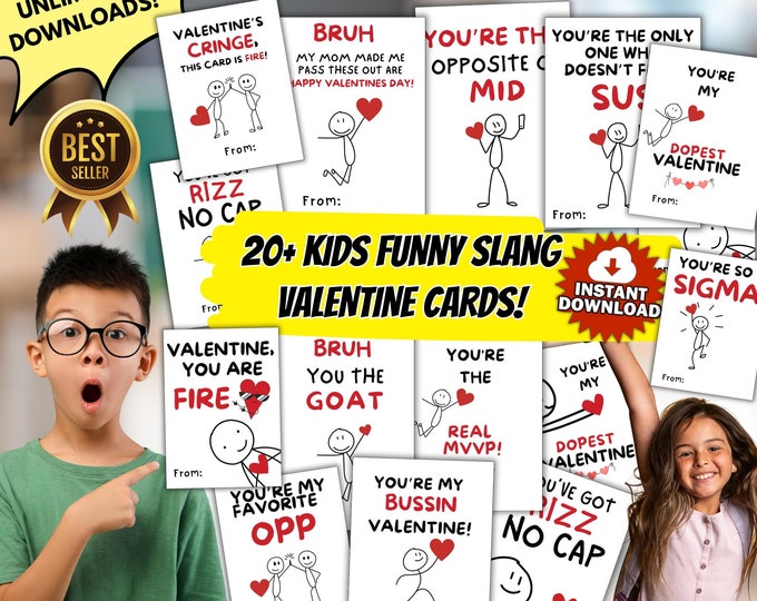 20+ Kids Funny Slang Cards! Printable Classroom Party Birthday ...